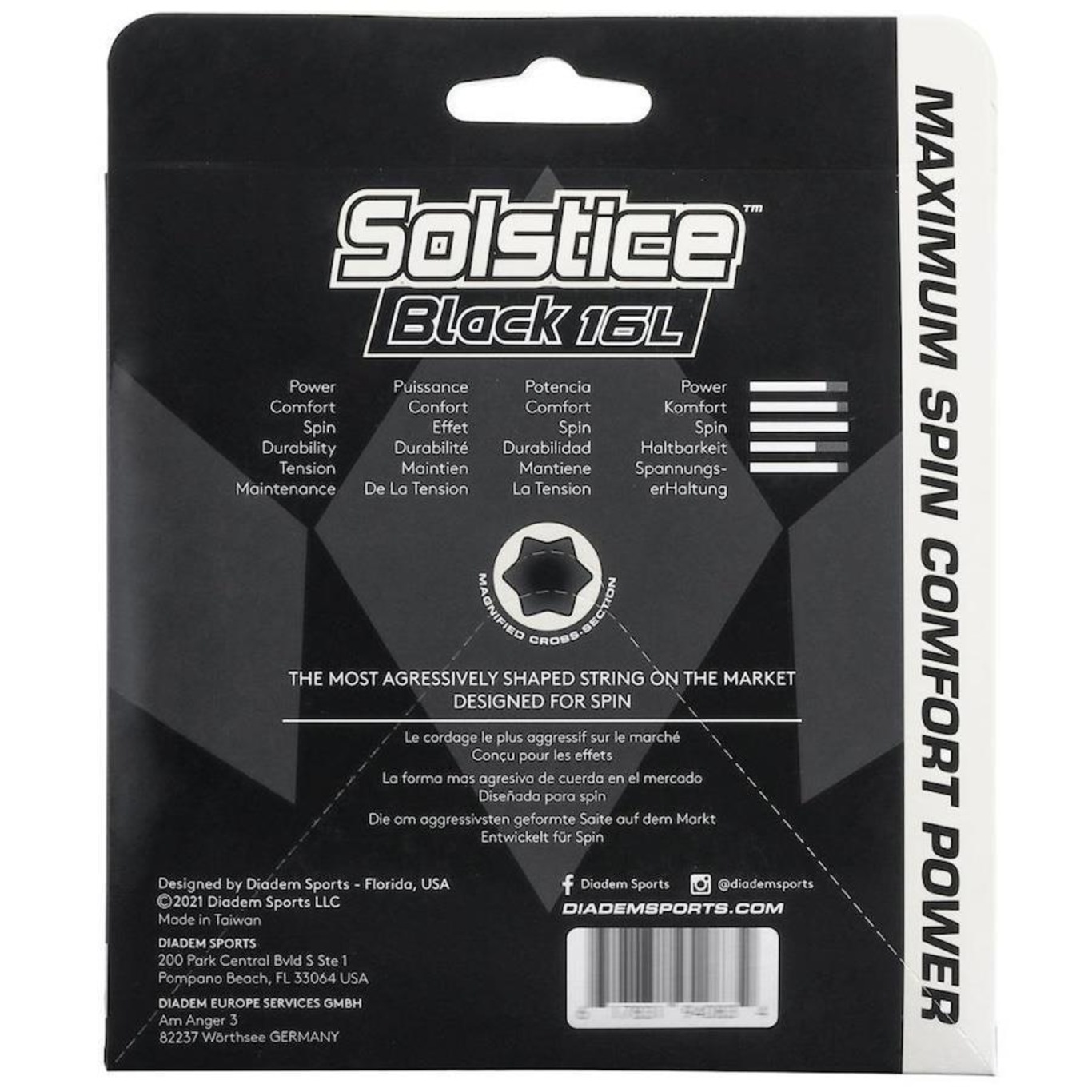 Corda para Raquete de Tênis Diadem Solstice Black 16L 1.25Mm - Set ...