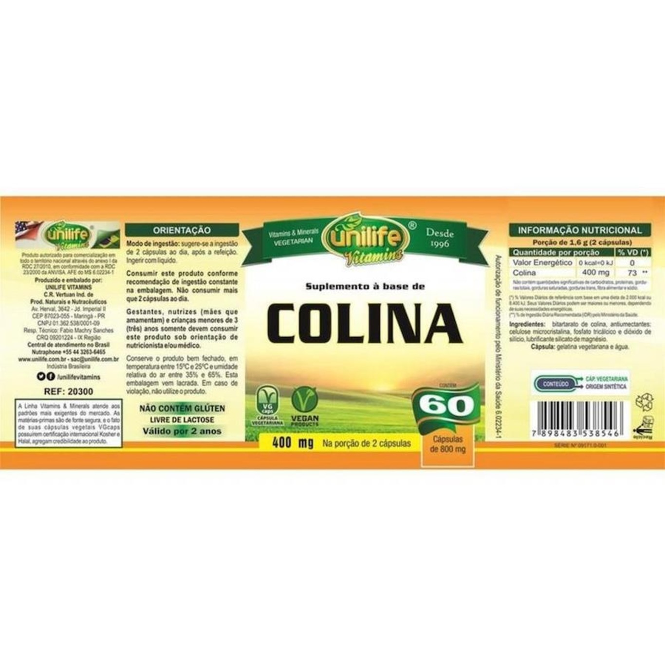 Colina Vitamina B8 Unilife - 60 Cápsulas | Centauro