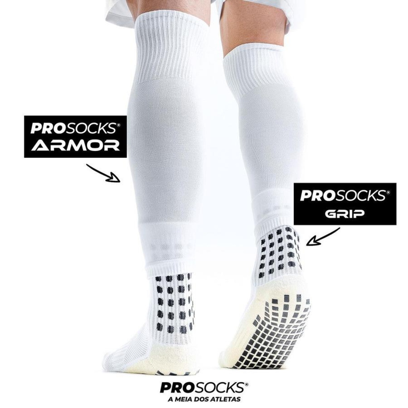 Kit Meia Cano Médio Prosocks®Grip Antiderrapante 2 Pares + 1 Par Meião Cortado Futebol Infantil ...