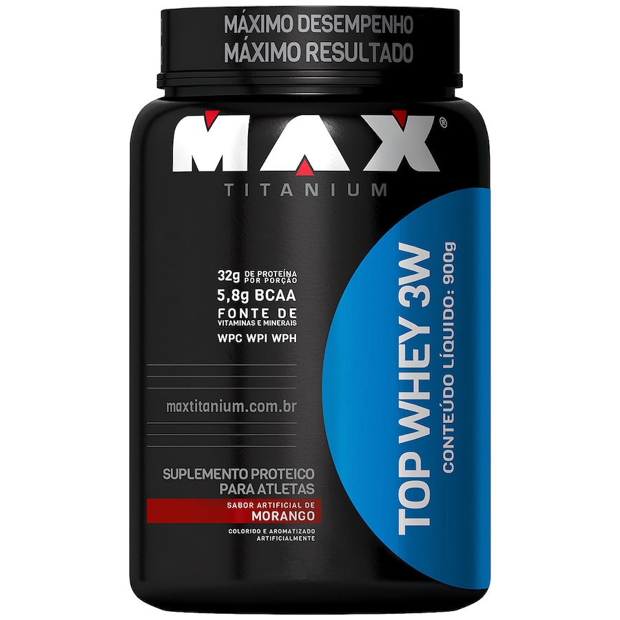 Whey Protein 3W Max Titanium Top Whey 3W - Morango - 900g
