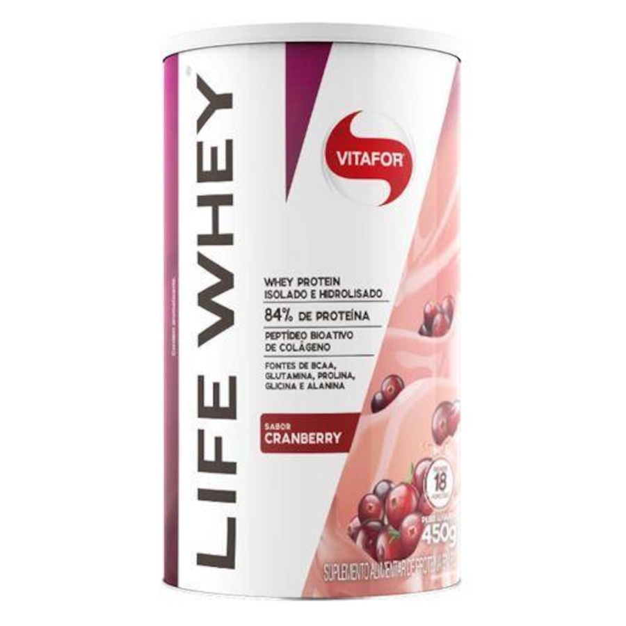 Life Whey Protein Vitafor Isolado e Hidrolisado - Cranberry - 450g ...